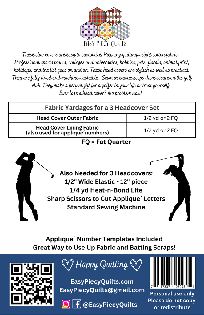 Quilted Golf Head Cover Pattern – Easy Piecy Quilts