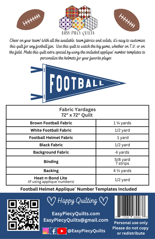 Team Football Quilt Pattern – Easy Piecy Quilts