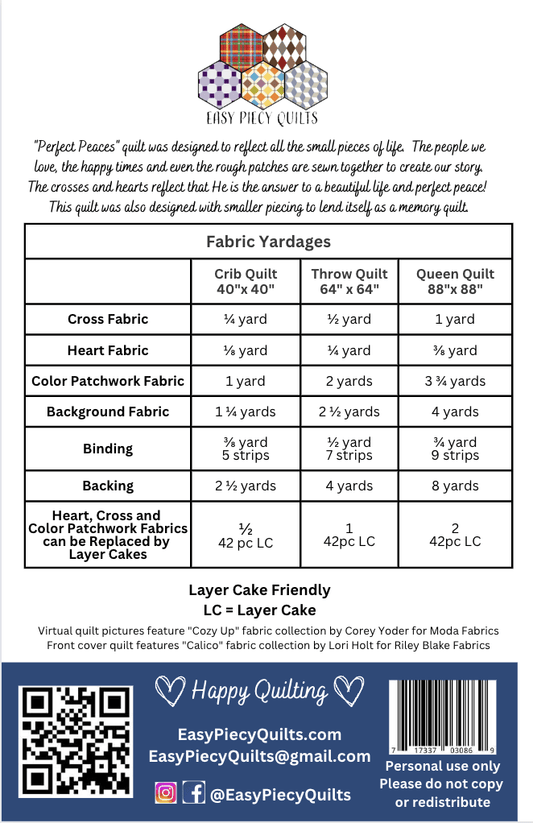 Perfect Peaces Quilt Pattern - Paper Print Version, Mailed